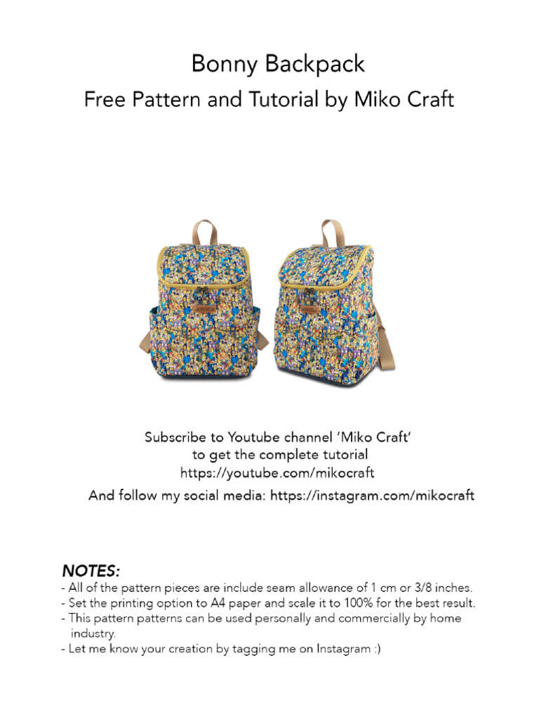 Bonny Backpack - Free Pattern and Tutorial by Miko Craft | PDF