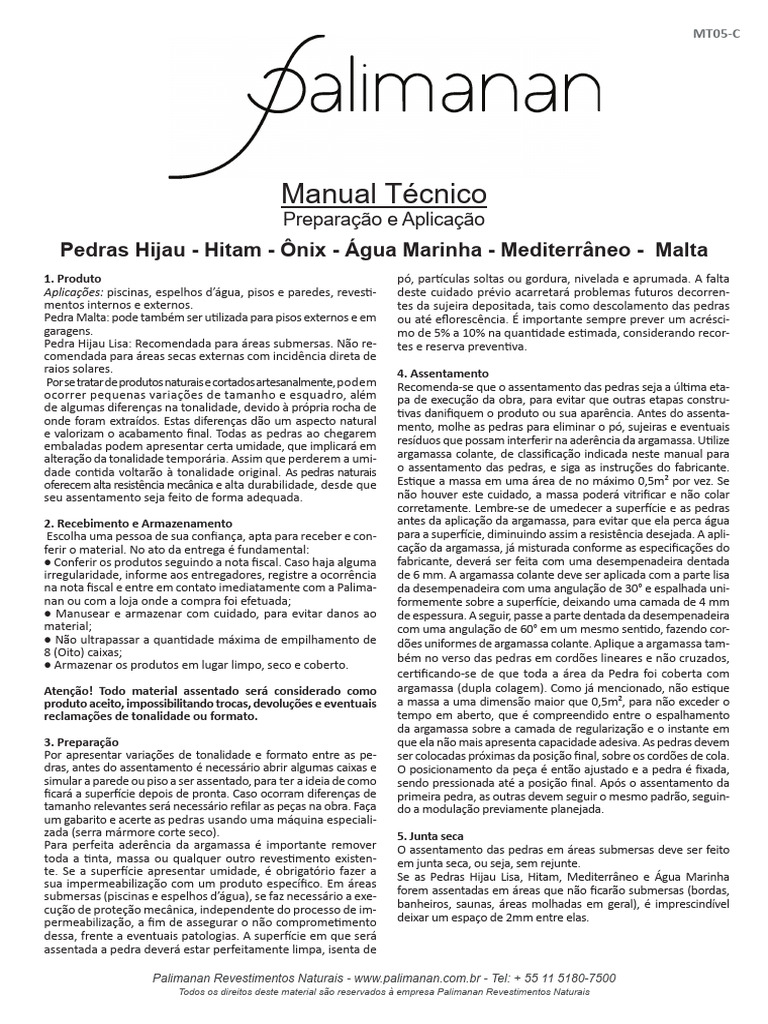 Manual Técnico - Pedras (MT05-C) | PDF | Argamassa (alvenaria) | Materiais