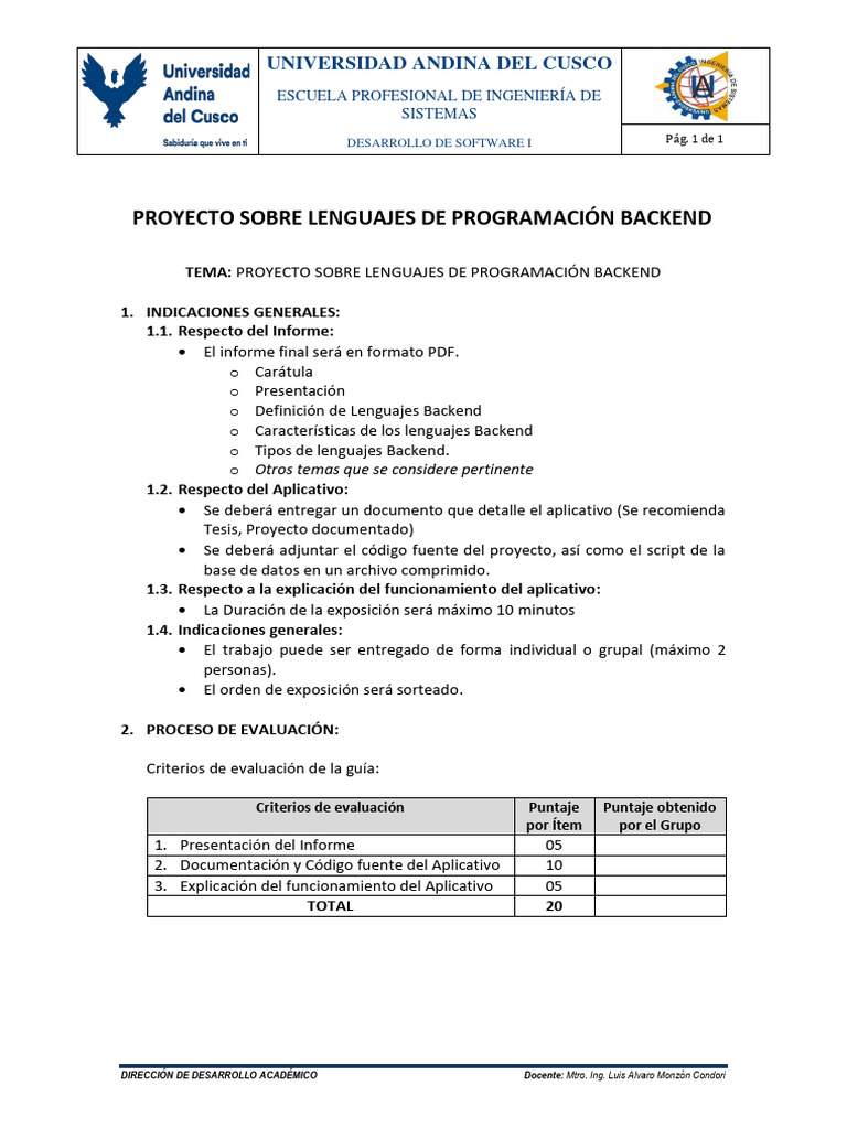 Unidad de Aprendizaje Ii - Proyecto Sobre Lenguajes de Programación Backend | PDF