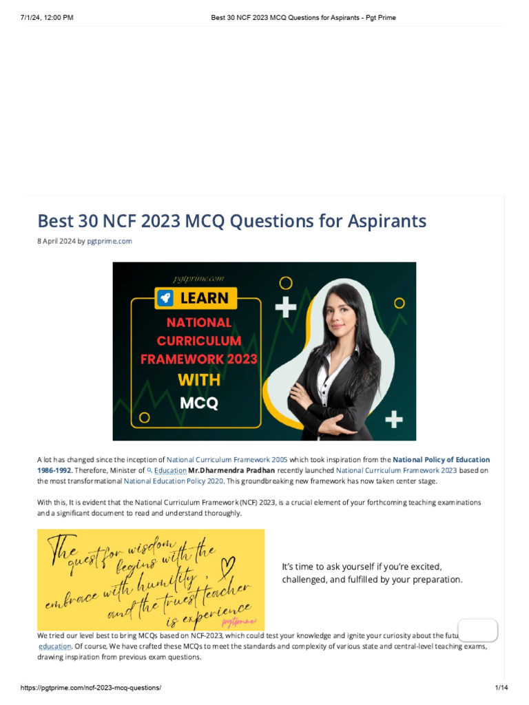 NCF 2023 MCQ Questions for Exam Prep | PDF | Curriculum | Multiple Choice