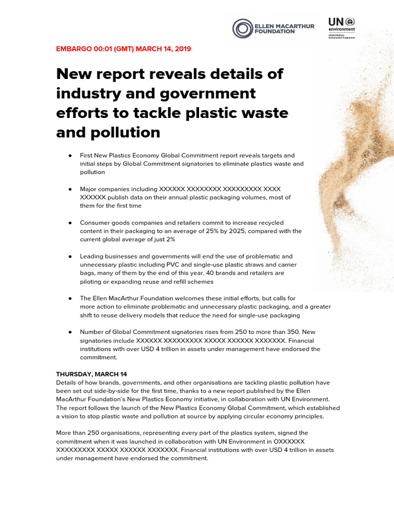 Global Commitment Spring 2019 Report - Press Release | PDF | Recycling ...