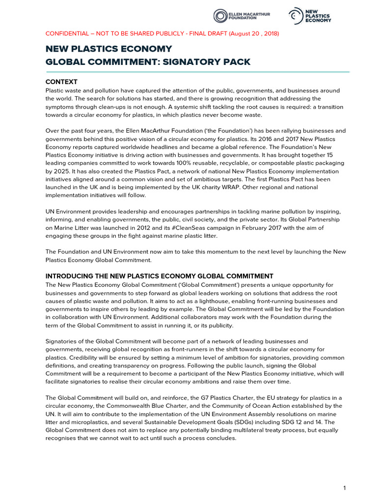 Global Commitment - Signatory Pack - Businesses | PDF | Reuse | Recycling