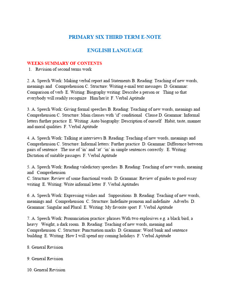 English Enote 3rd Term Basic 6 | PDF | Verb | Phrase
