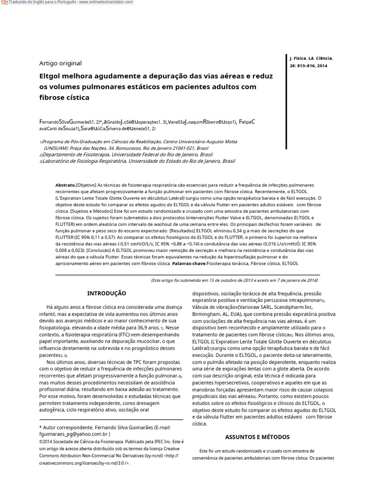 ELTGOL vs. Flutter: Fisioterapia em Fibrose Cística | PDF ...