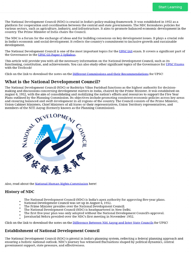 National Development Council - Structure, Functions & Powers | PDF