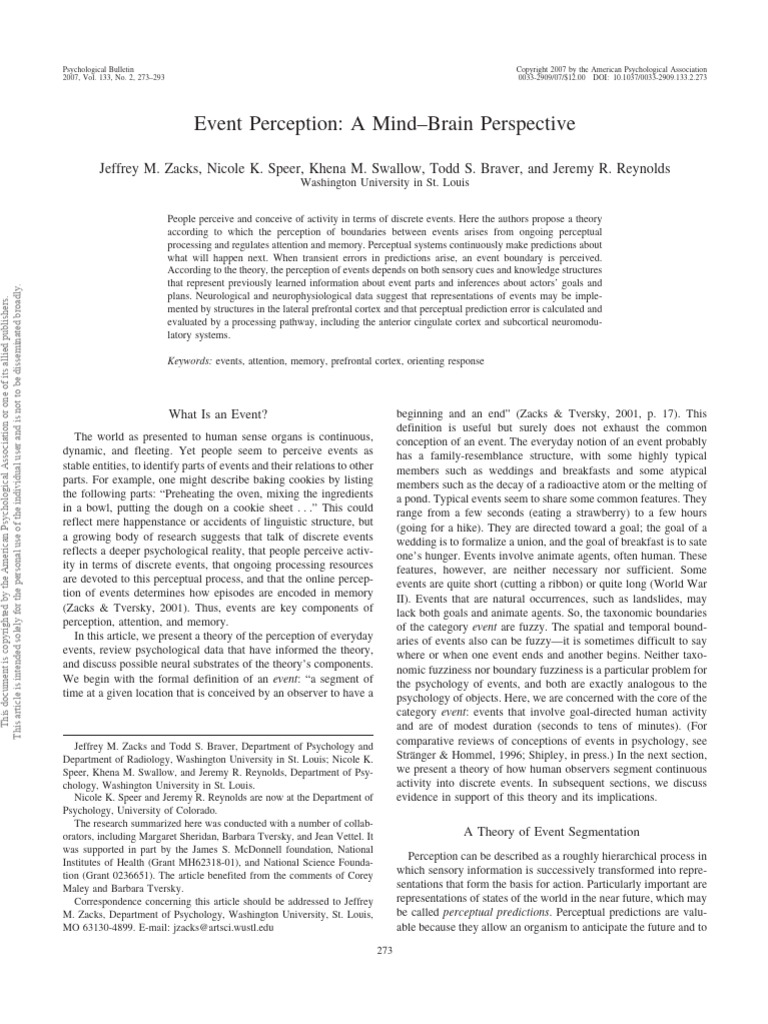Event Perception: A Mind-Brain Perspective | PDF | Perception | Information