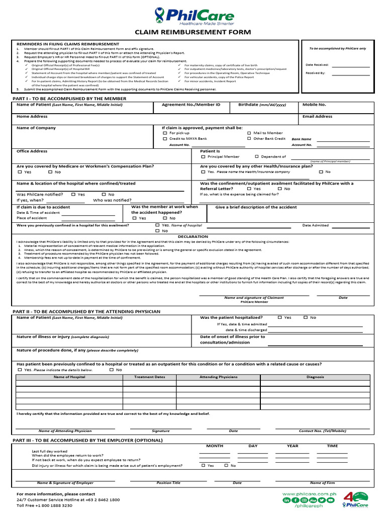 PhilCare Claim Reimbursement Guide | PDF | Patient | Hospital