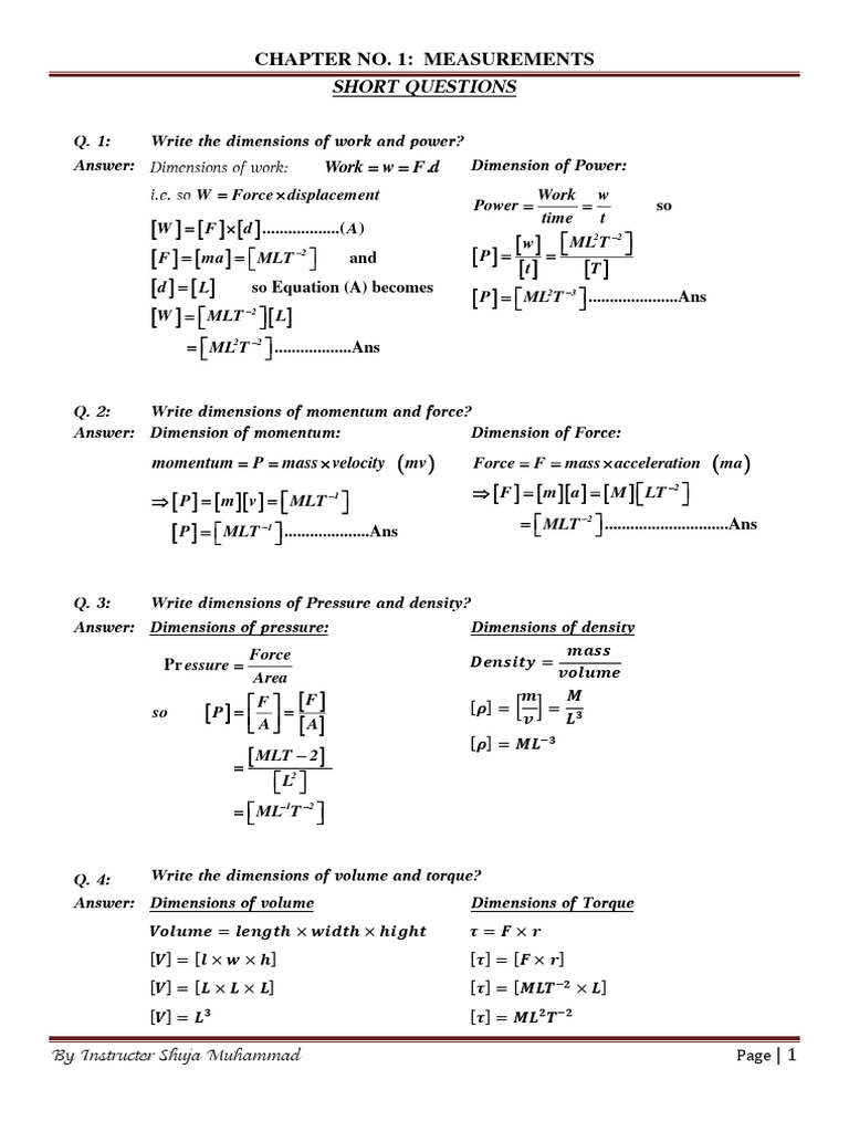 Short Questions Complete | PDF | Euclidean Vector | Elasticity (Physics)