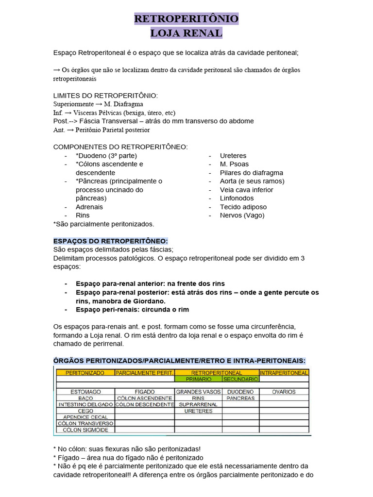 Estrutura e Função do Retroperitônio | PDF | Rim | Abdômen