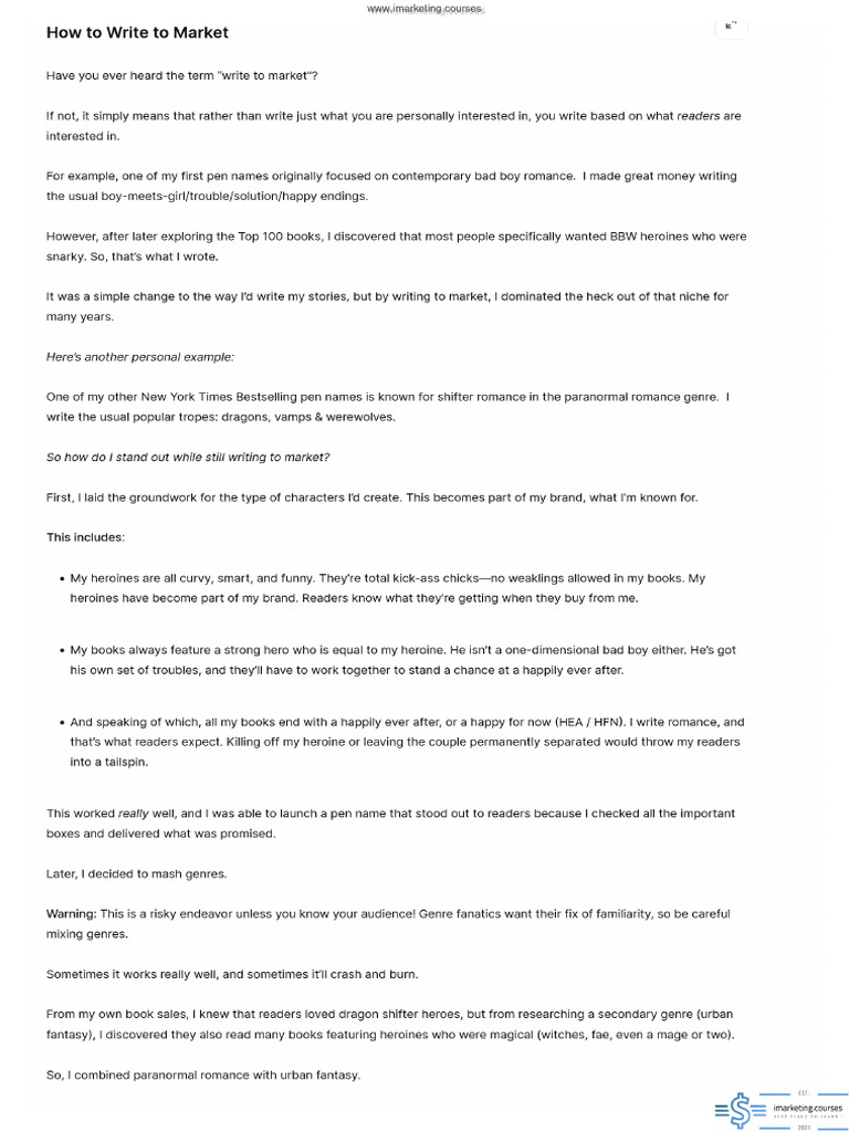 02-How To Write To Market | PDF | Romance Novels | Target Audience