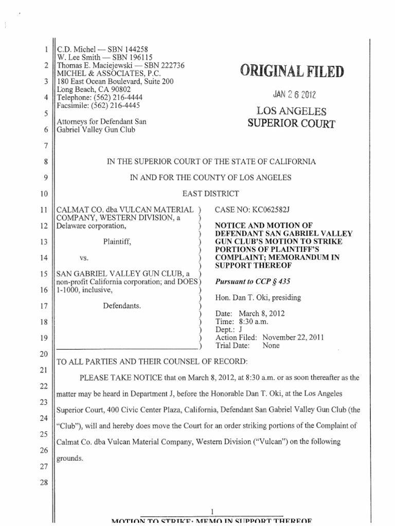 Motion To Strike Portions of Complaint | PDF | Cause Of Action | Pleading