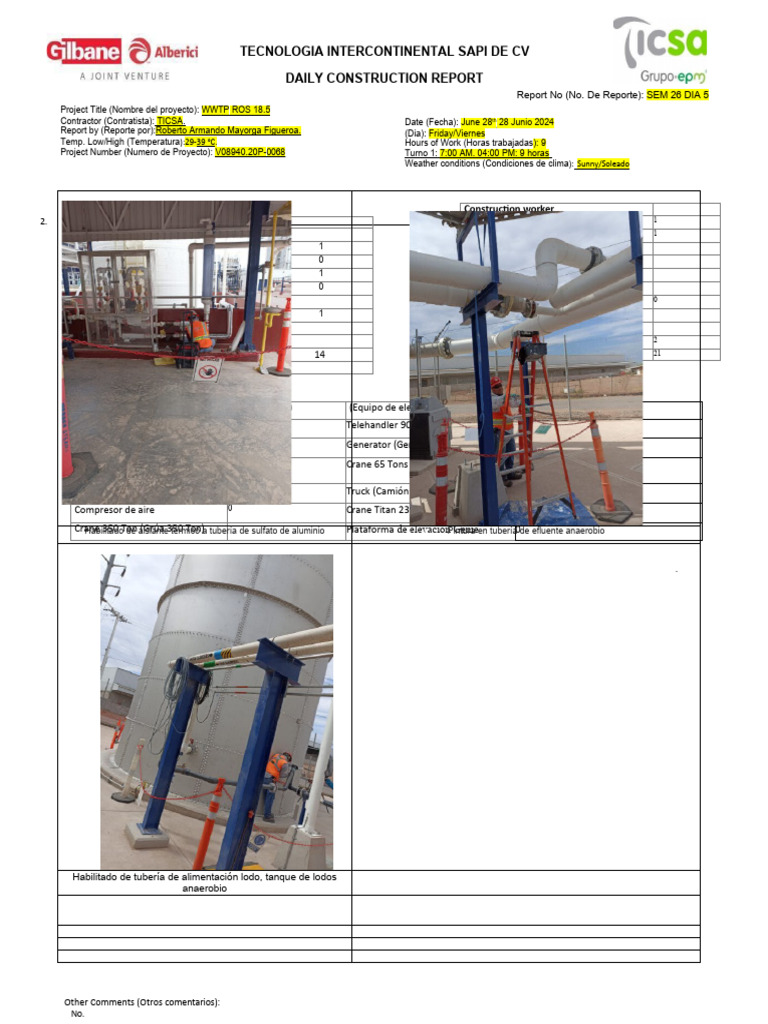 Daily Report 28 de Junio 2024 Mecanico | PDF