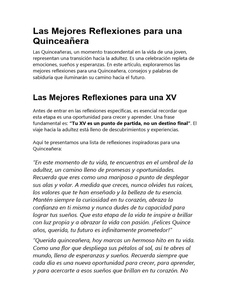 Reflexiones Inspiradoras para Quinceañeras | PDF | Relaciones ...