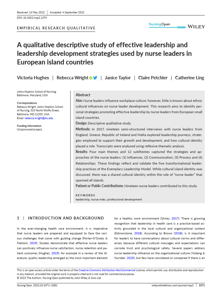 Leader Nurses - Descriptive Study | PDF | Leadership | Nursing