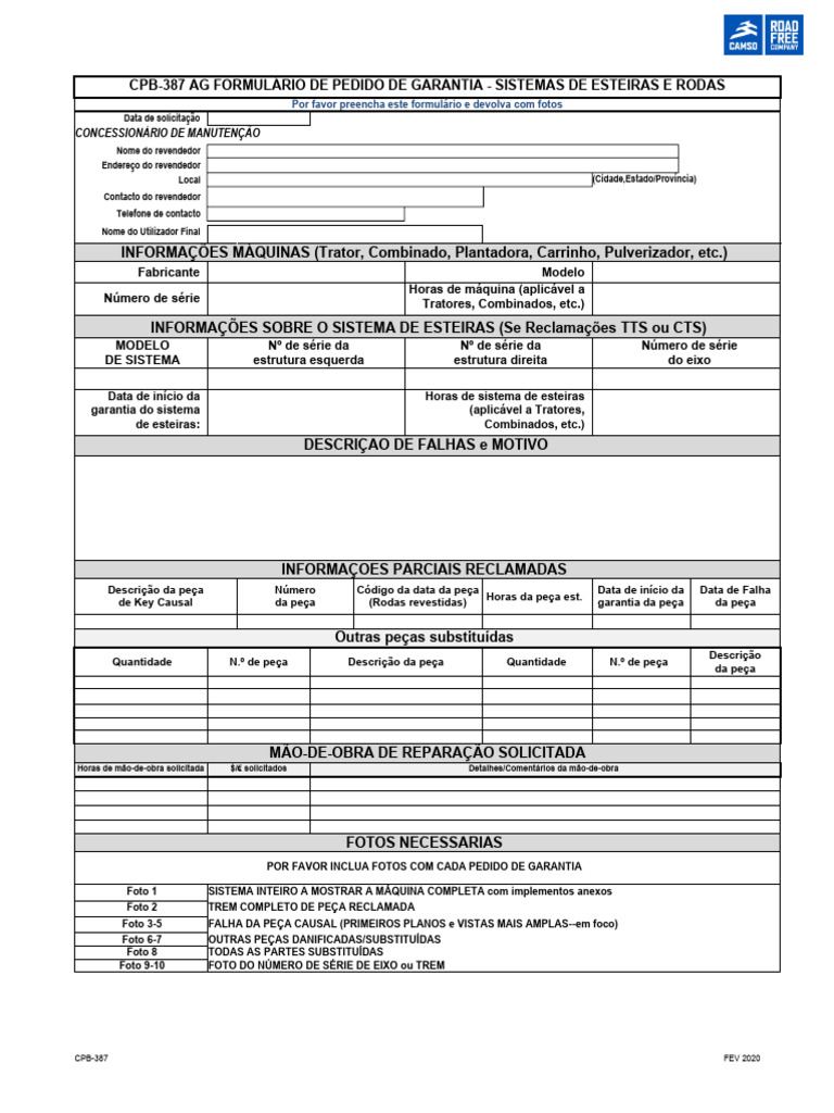CPB-387 Ag Warranty Claim Form - Track Systems and Wheels - PT | PDF ...