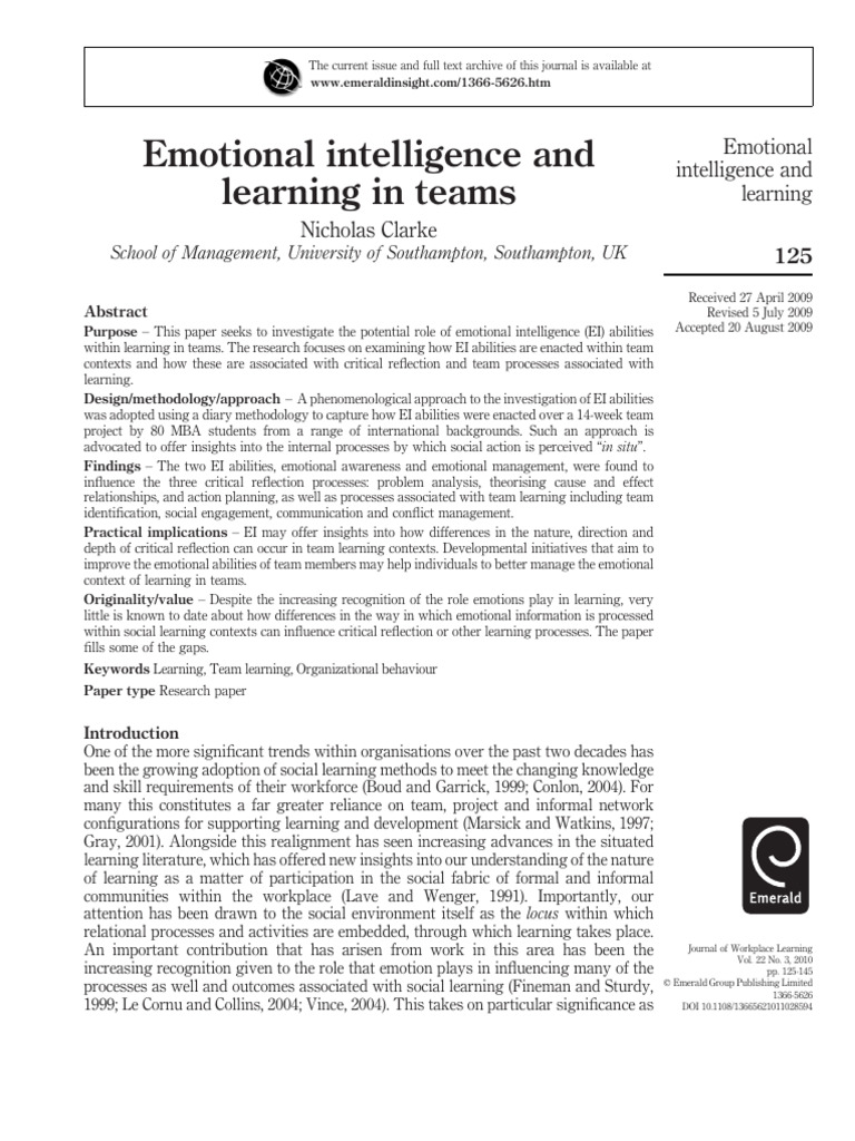 Emotional Intelligence in Team Learning | PDF | Emotional Intelligence ...