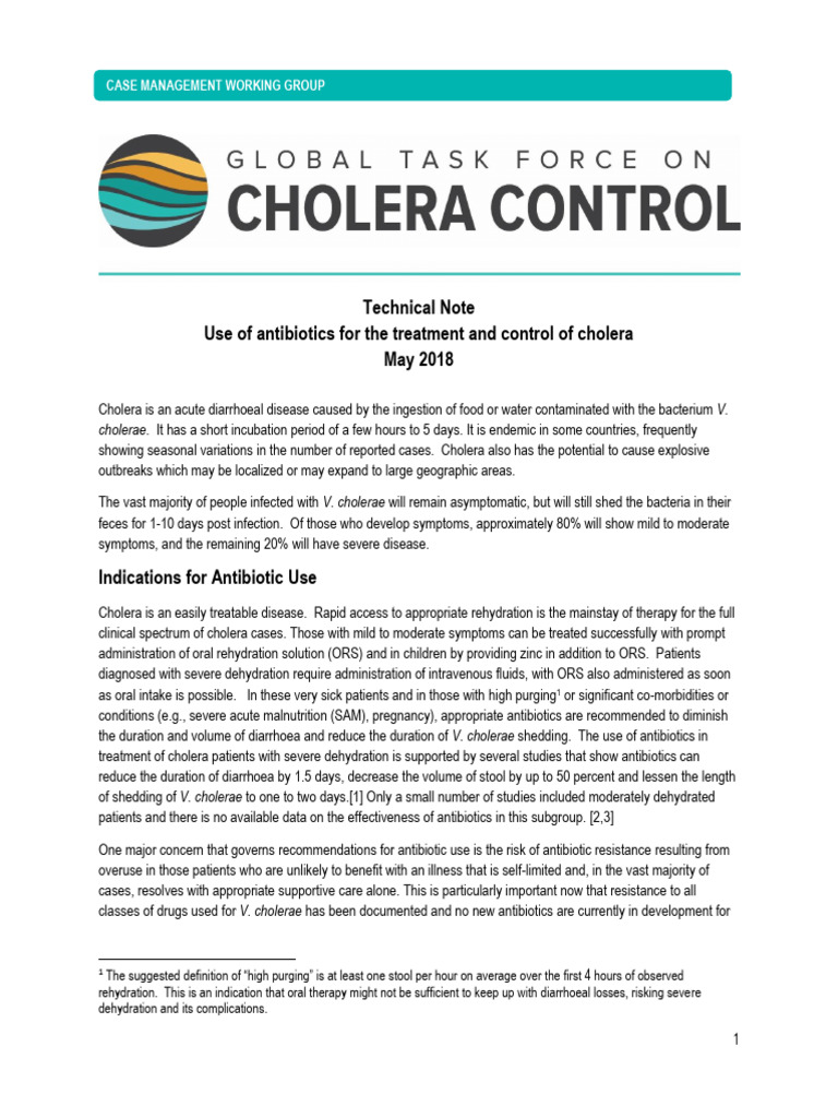 GTFCC Technical Note On Use of Antibiotics For The Treatment of Cholera | PDF | Cholera | Diarrhea