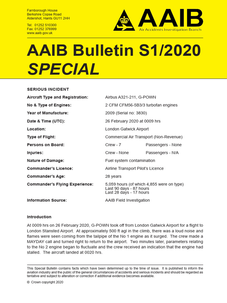AAIB Special Bulletin S1-2020 G-POWN | PDF | Airport | Aviation Accidents And Incidents