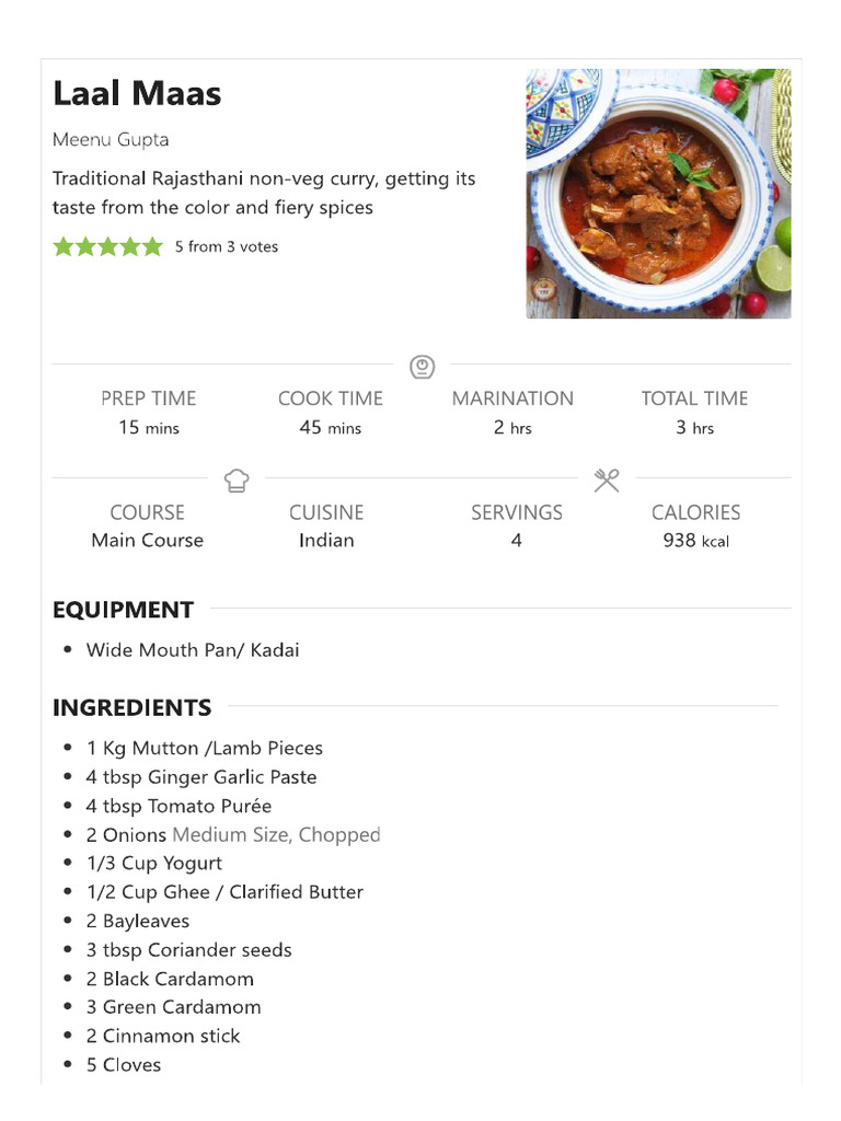 Traditional Rajasthani Laal Maas Recipe | PDF