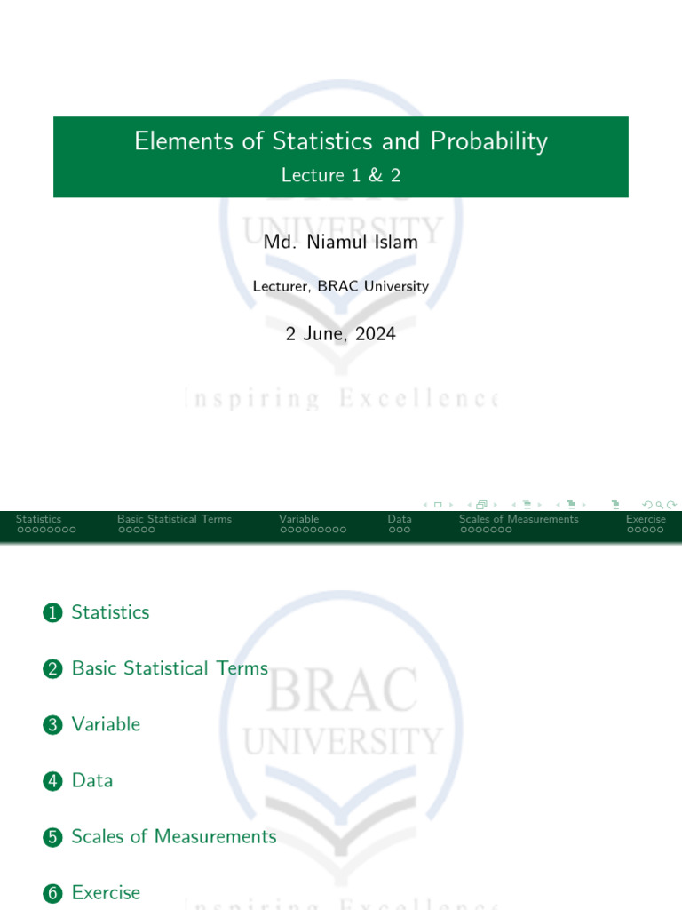 Lecture 1 & 2 | PDF | Level Of Measurement | Statistics