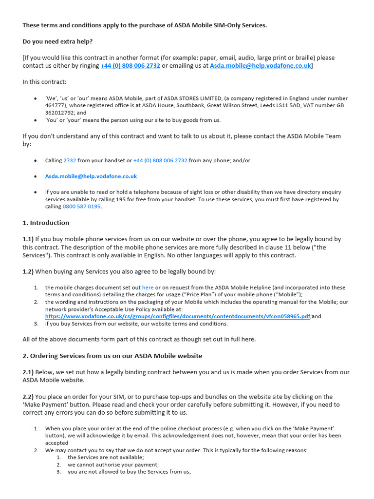 Asda Mobile Terms and Conditions | PDF | Credit Card | Roaming