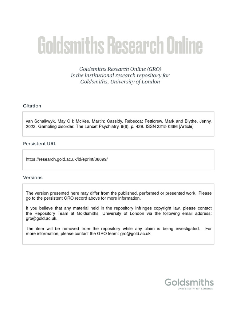 Response To Bowden-Jones Et Al 2022 - Final | PDF | Problem Gambling ...