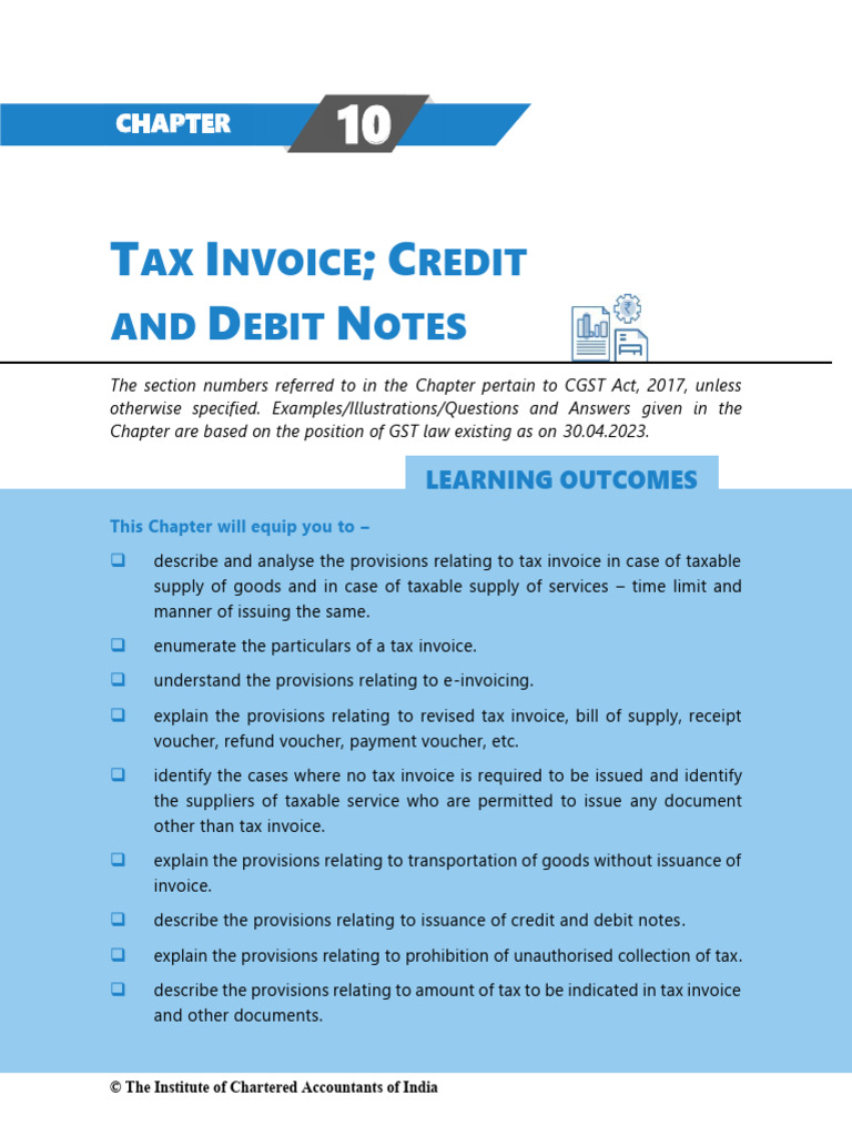 Chapter-10. Tax Invoice Credit and Debit Notes | PDF | Invoice | Receipt