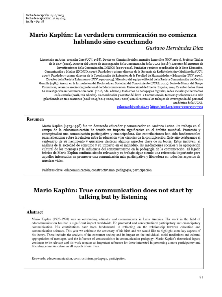 Mario Kaplún - Gustavo Hernández | PDF | Aprendizaje | Pensamiento