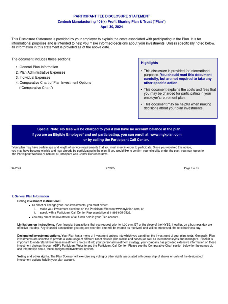 Fee Disclosure | PDF | Investment Fund | Investing