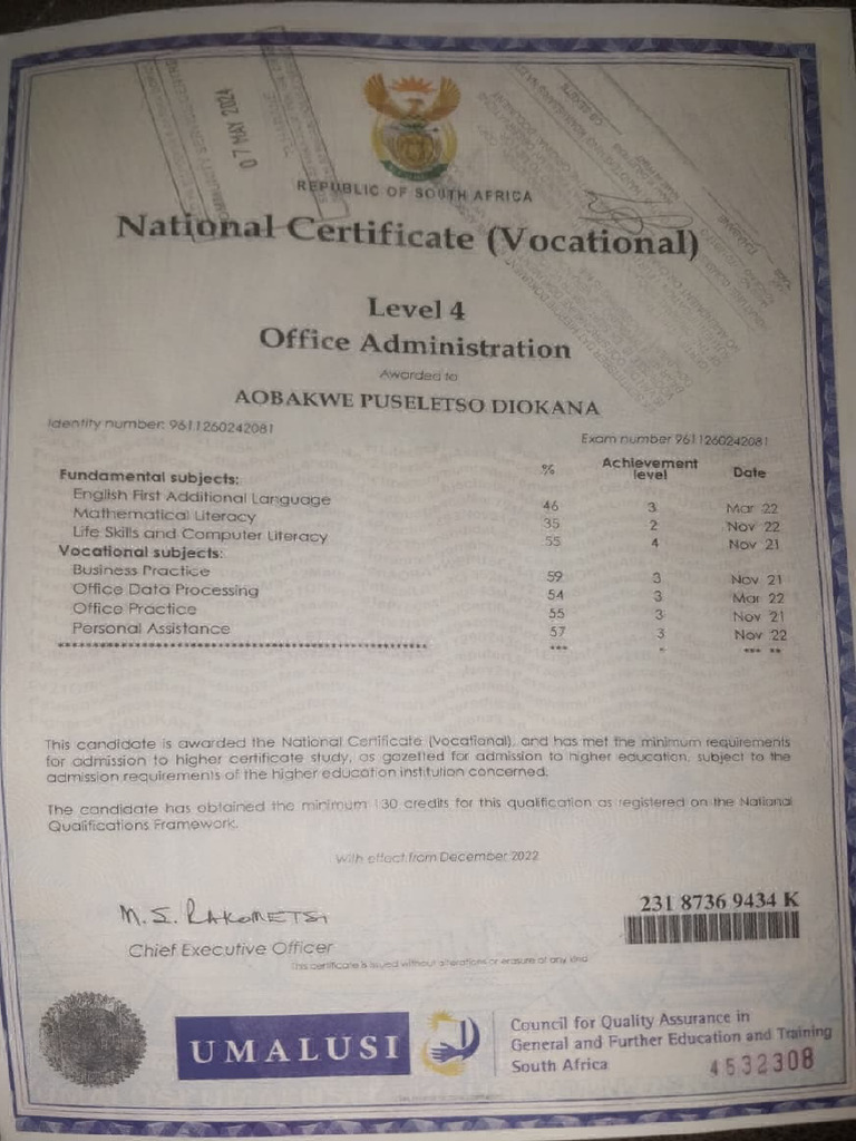 Administration Certification | PDF | University And College Admission ...