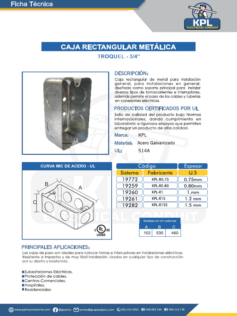 Ficha Técnica - CAJA RECTAGULAR METALICA 3-4 | PDF