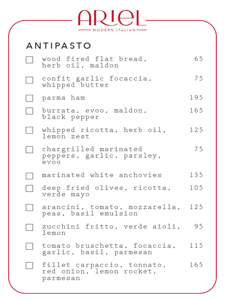 Ariel Modern Italian (June 2024) | PDF | Mediterranean Cuisine ...