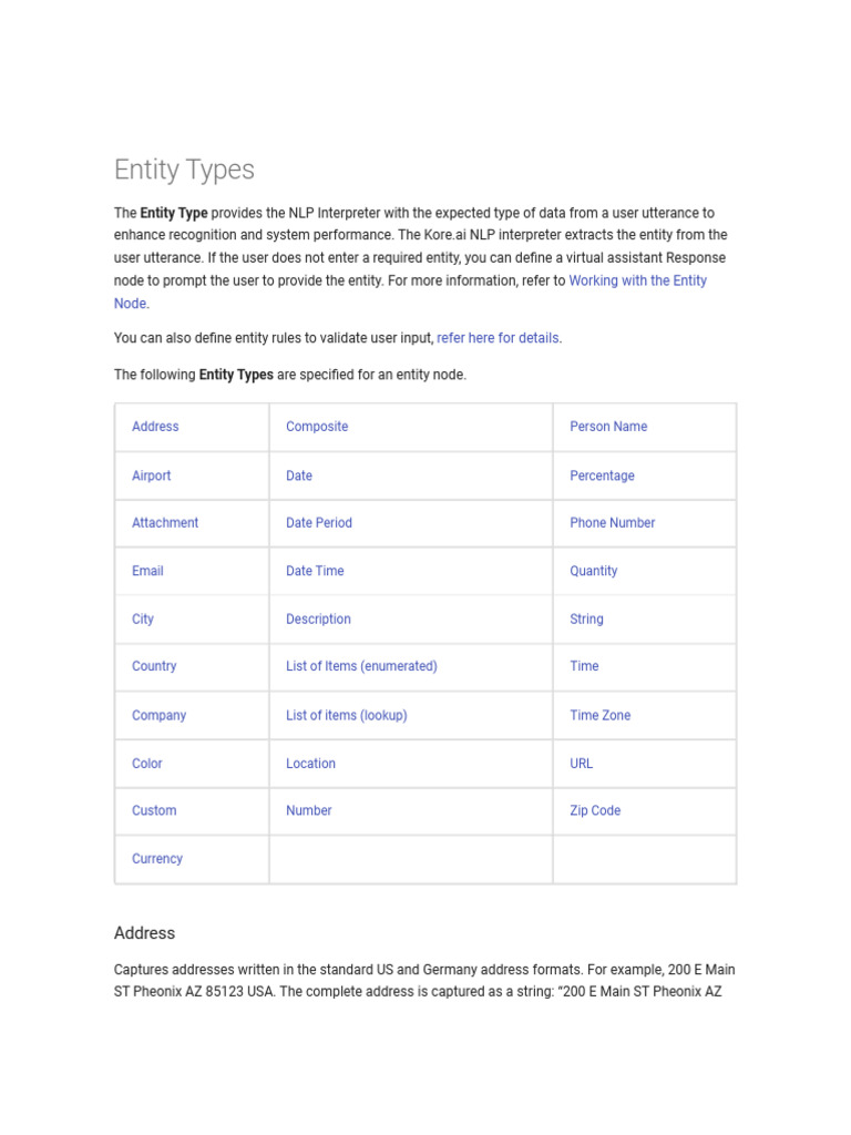 Entity Types - Kore Ai Docs | PDF | Litre | Regular Expression