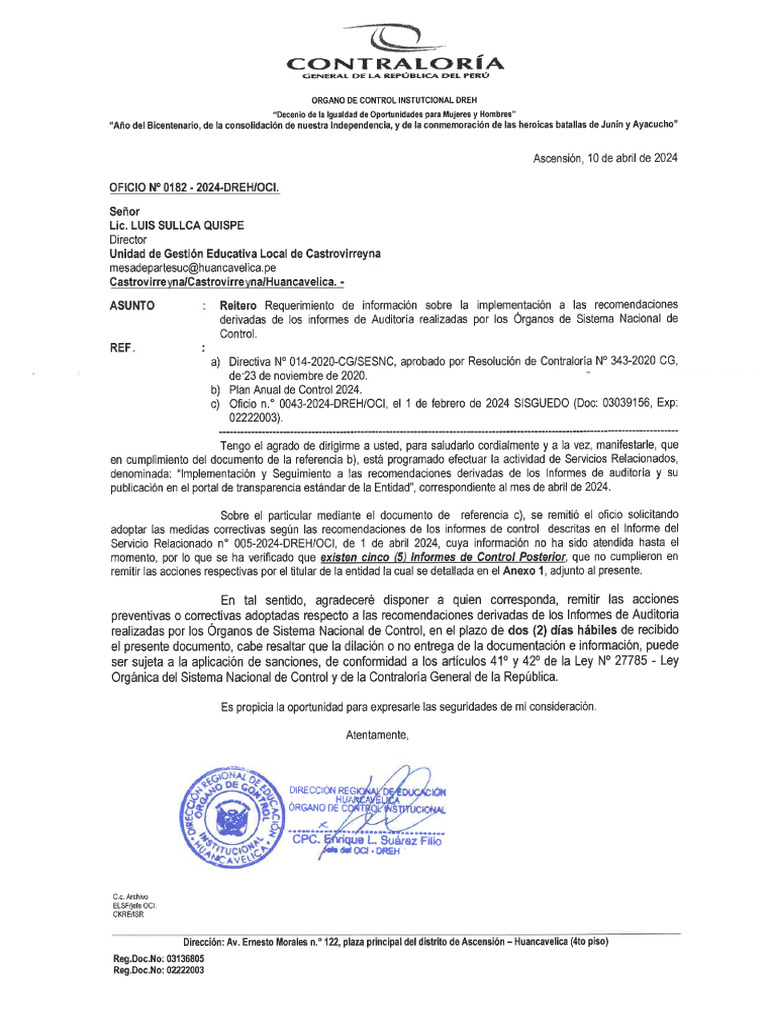 Oficio #0182-2024-Dreh - Oci | PDF