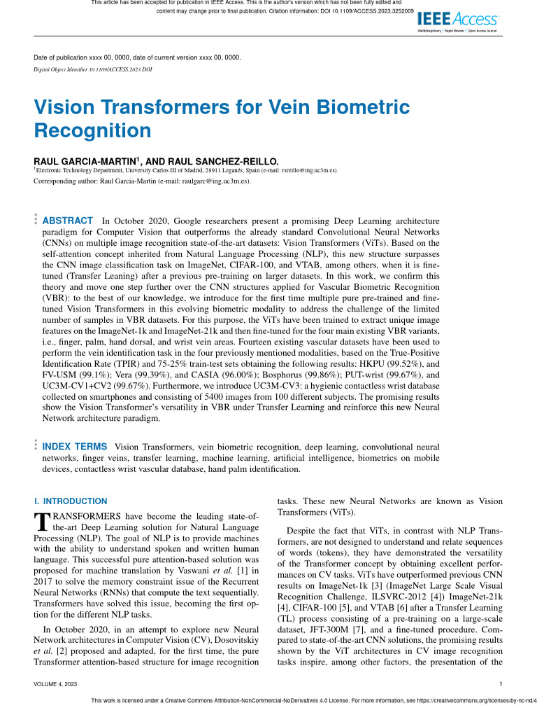 Vision Transformers For Vein Biometric Recognition | PDF | Deep ...