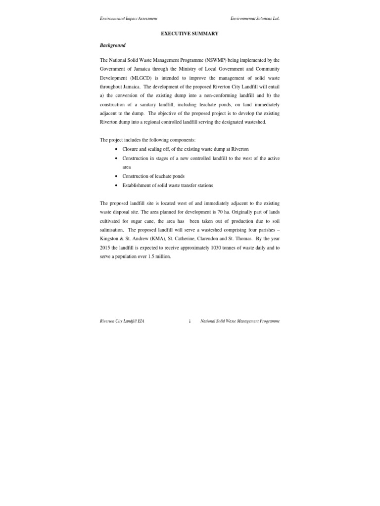 Executive Summary | PDF | Landfill | Environmental Impact Assessment