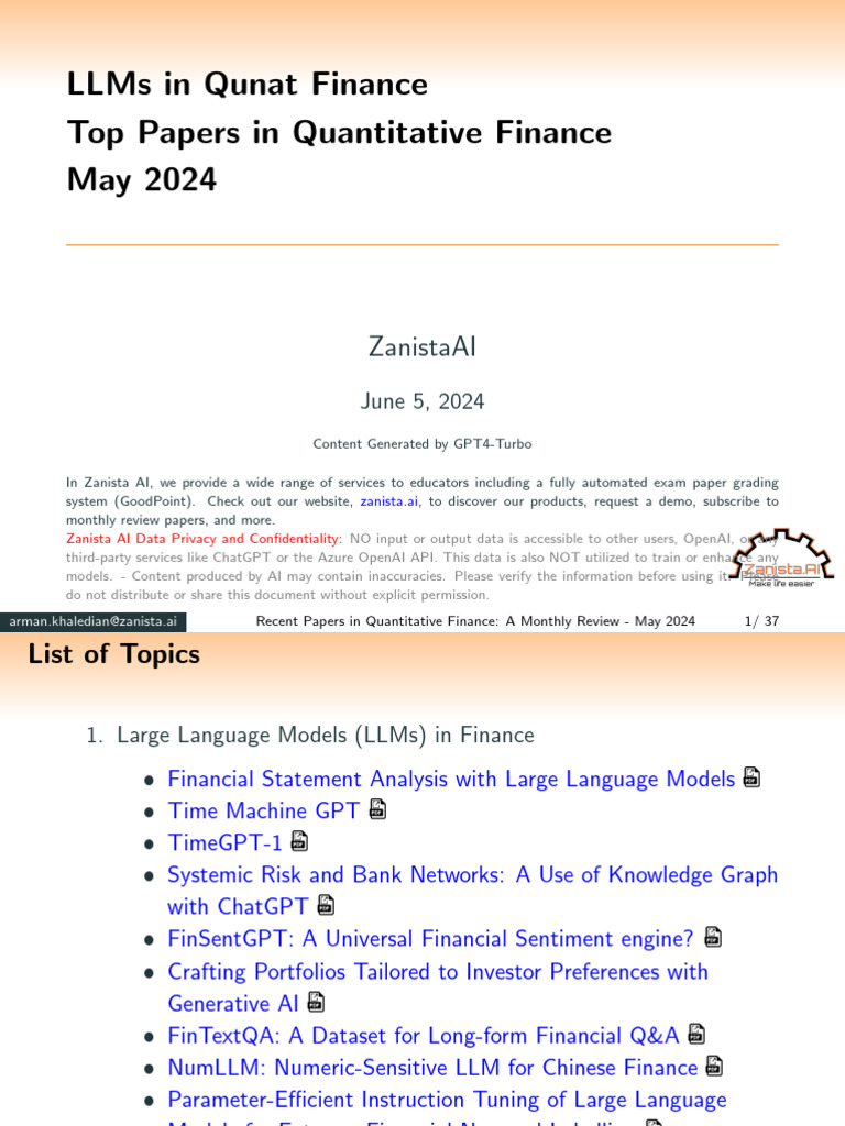 Generative AI and LLMs in Quant Finance May 2024 1717587594 | PDF ...