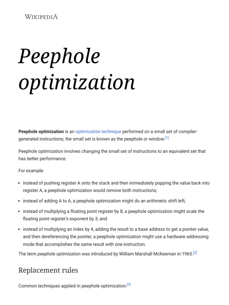 Peephole Optimization - Wikipedia | PDF | Program Optimization | Pointer (Computer Programming)