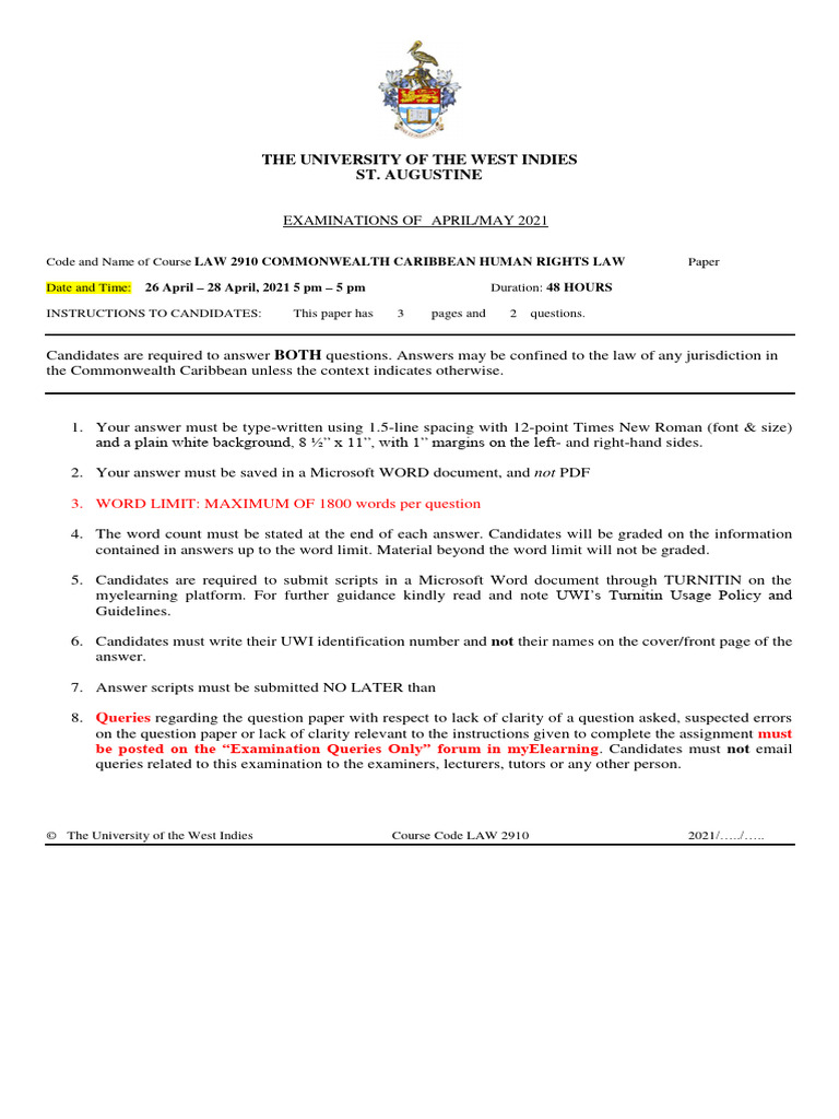 The University of The West Indies St. Augustine: Examinations of April/May 2021 | PDF | Identity ...