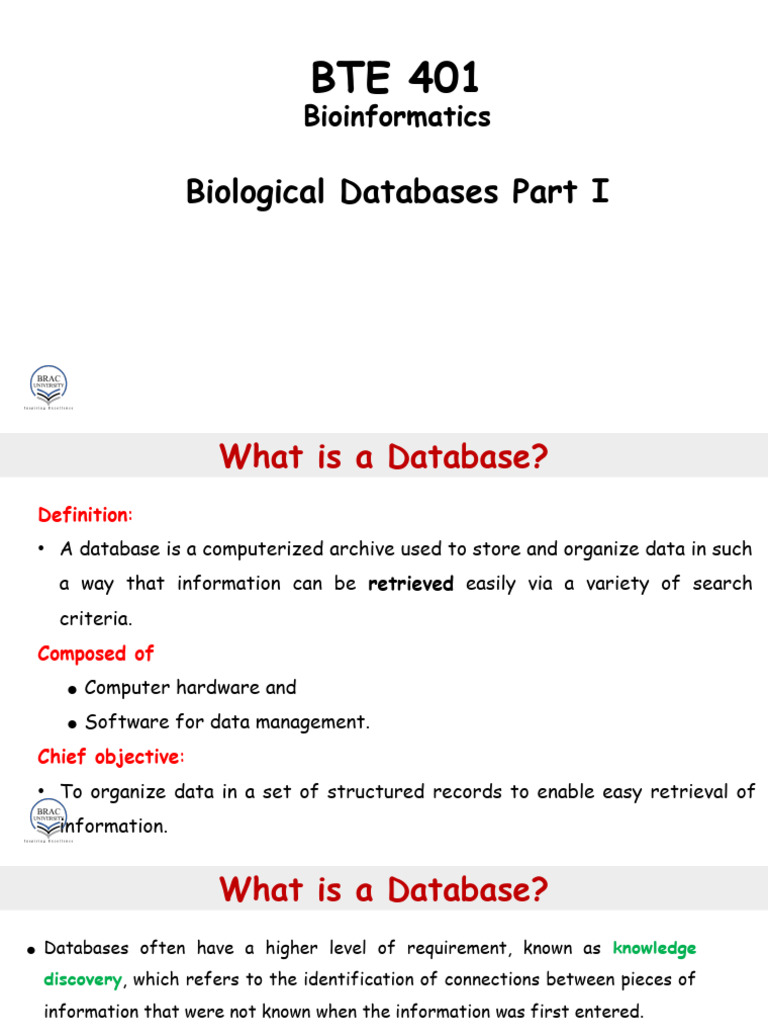 Types and Features of Biological Databases | PDF | Gen Bank | Pub Med