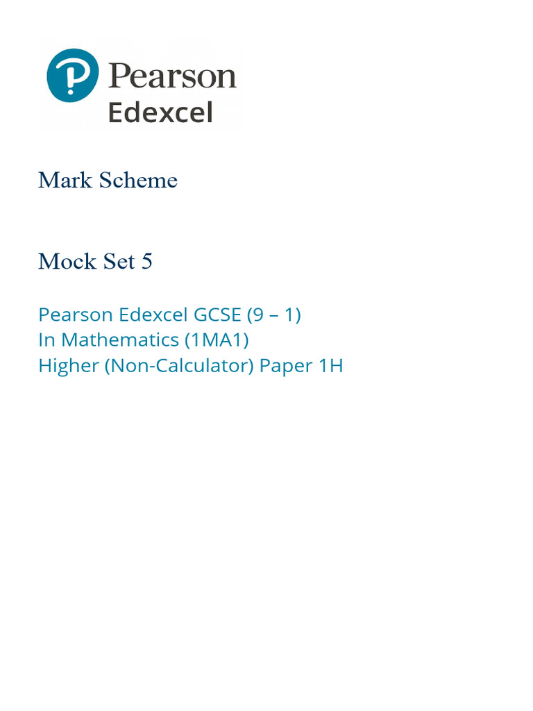 Edexcel GCSE Maths Mock Mark Scheme | PDF | Mathematics