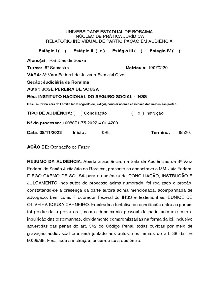 Relatorio - 1a Inst - Modelo-1 | PDF | Justiça | Crime e Violência