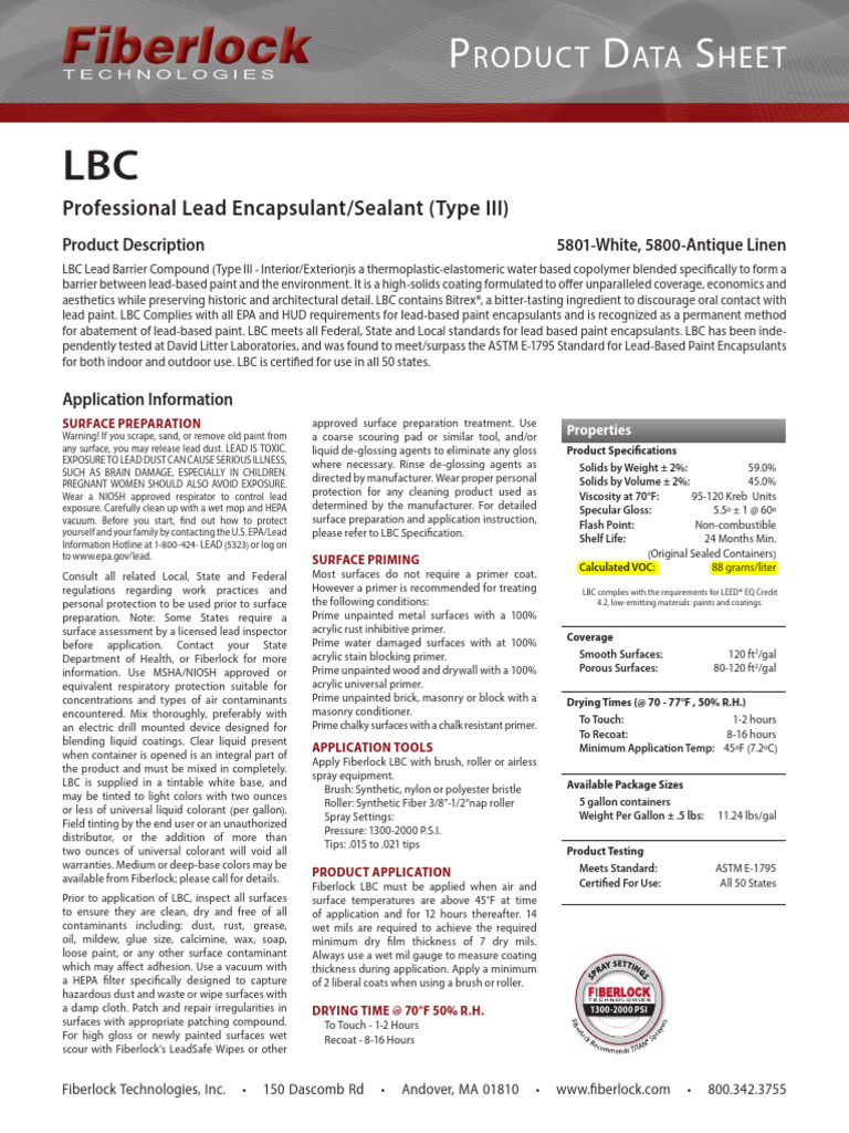Fiberlock LBC-58005801-PDS | PDF | Paint | Dust