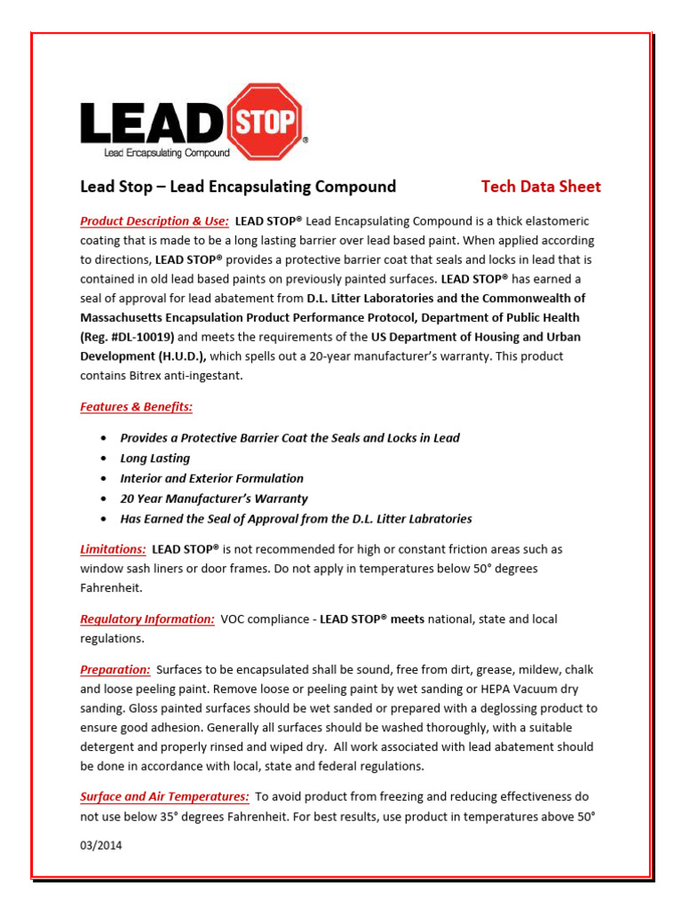 Dumond Lead Stop Tech Data Sheet | PDF | Paint | Materials
