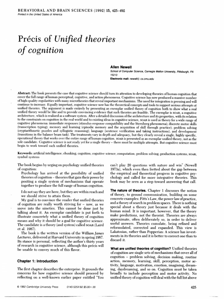 Unified Theories of Cognition | PDF | Cognitive Science | Knowledge