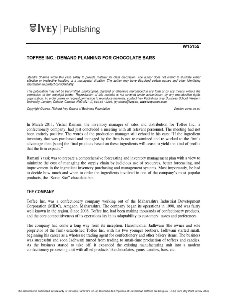 Caso Toffee Ingles | PDF | Chocolate | Inventory