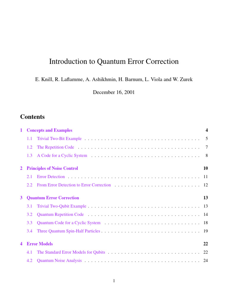 Introduction To Quantum Error Correction | PDF | Error Detection And ...