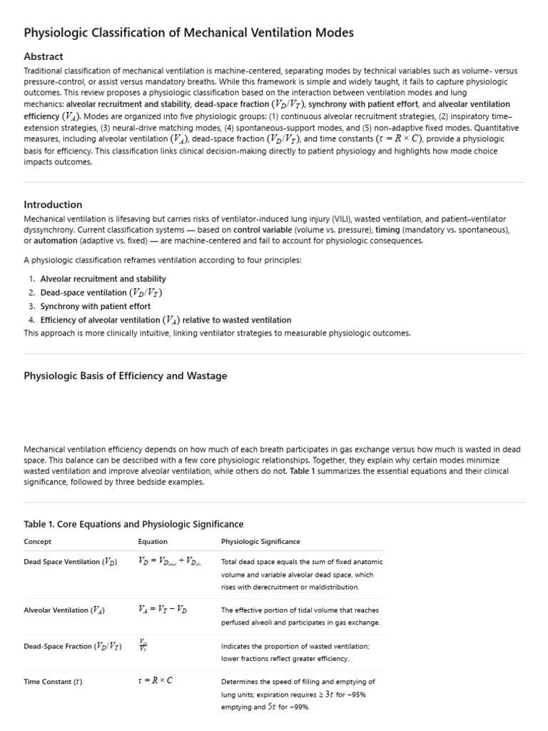 Physiologic Classification of Ventilation Modes | PDF | Respiratory ...