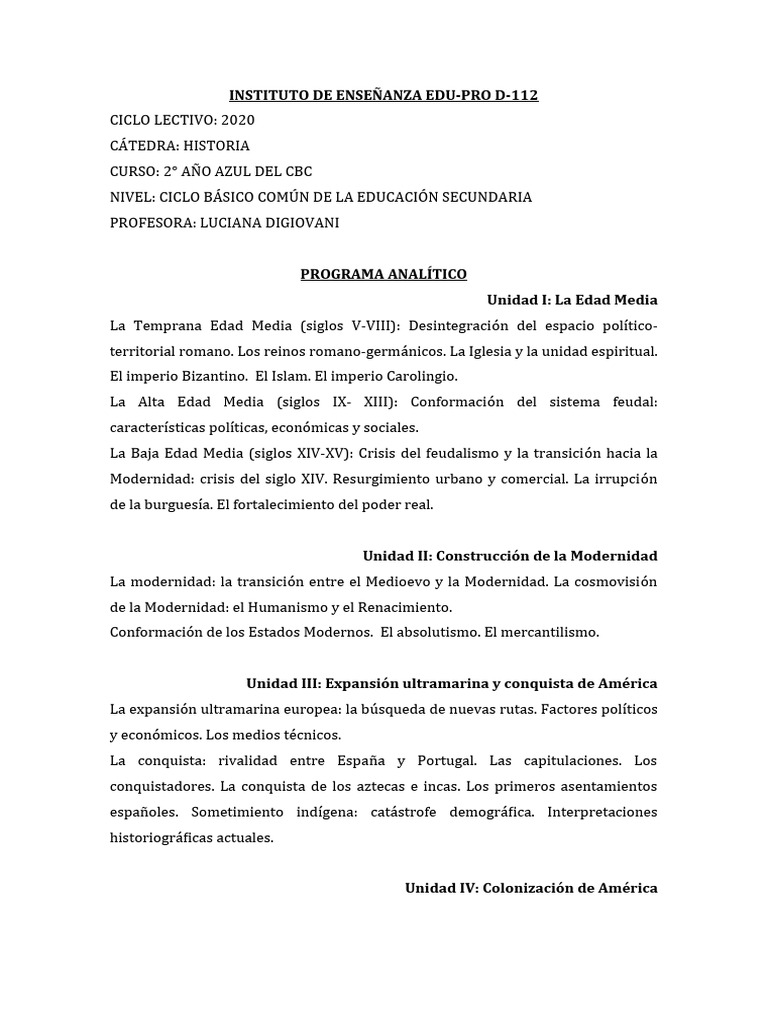 Programa 2do Año Azul | PDF