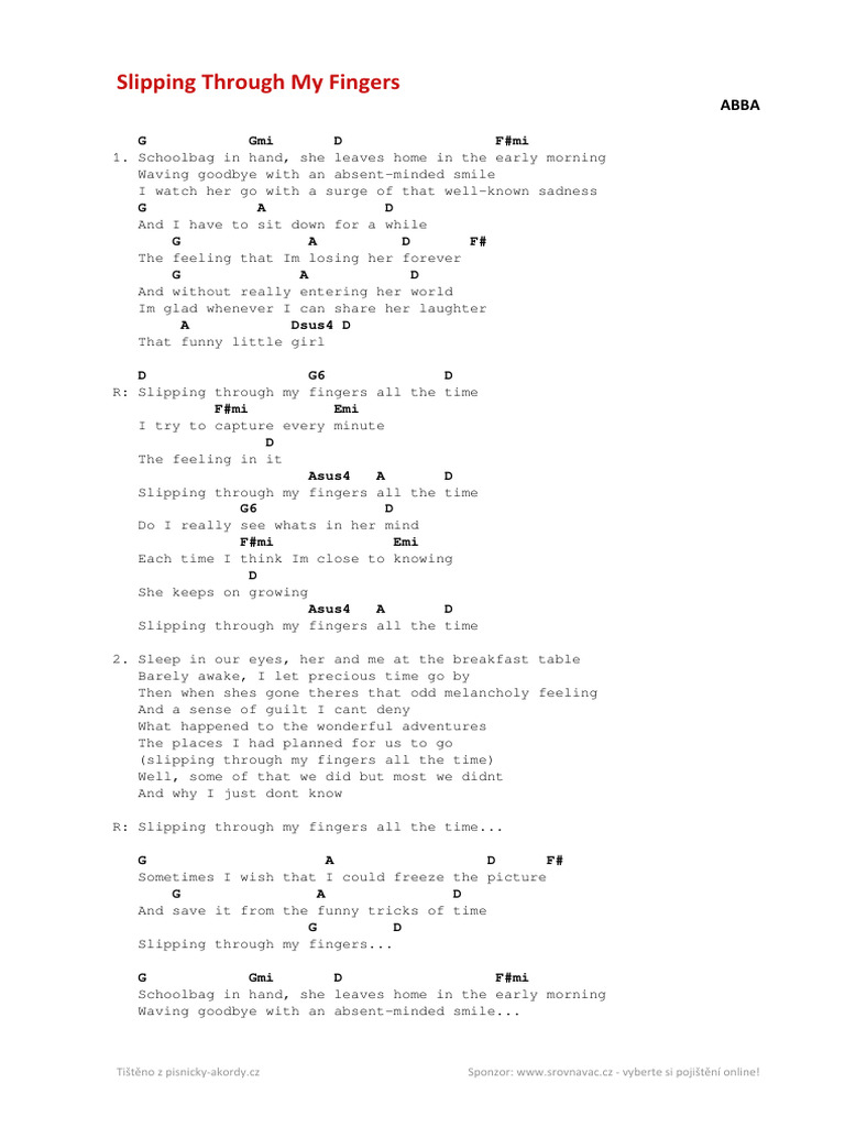 Slipping Through My Fingers Chords | PDF